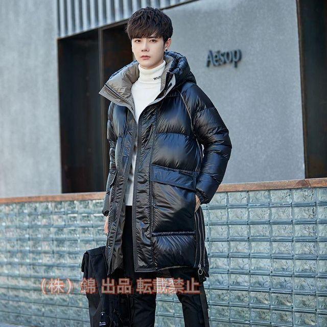 ダウン80% 秋冬　ミドル丈ダウンコート メンズ ダウンコート フード付き ミドル丈 メンズ ダウンジャケット株式会社錦 メンズコート アウター ダウン 防寒保温