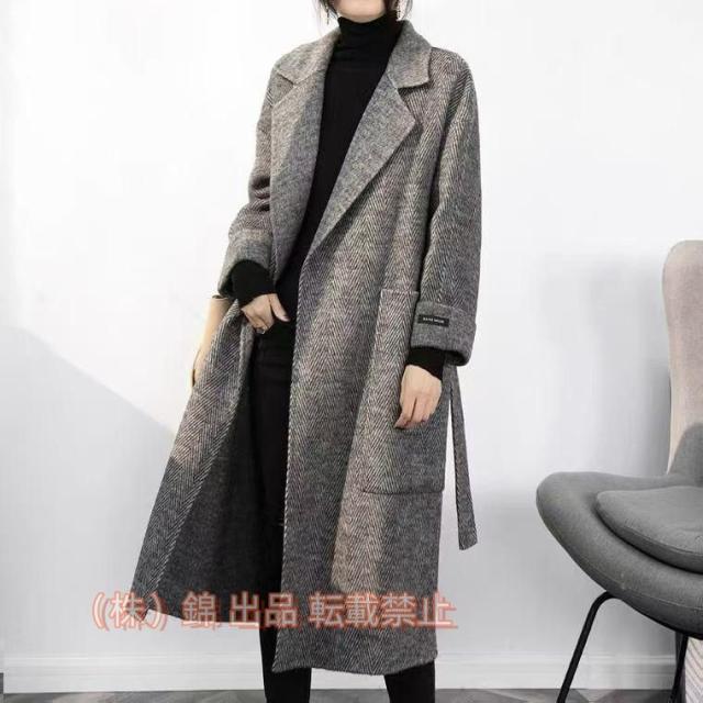 ヘリンボーン　リバーコート　ロングコート　ウール　グレー　ダブルフェイス　一枚仕立て　株式会社錦大きいサイズ有りXSからXXXL