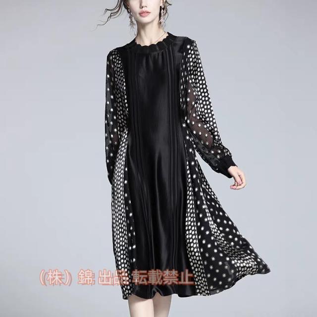 ライン ドット柄 ロング丈 結婚式ワンピース フォーマルドレス お食事会 両親 顔合わせ服装40代50代60代70代 株式会社錦お見合い 母親 叔母 祖母 ぼっちゃり