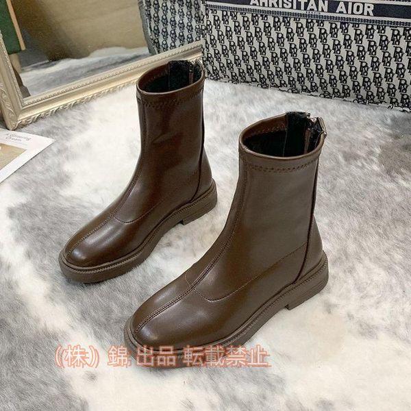 ショートブーツレディースブーツアンクルブーツおしゃれ本革ジップラウンドトゥオシャレ袴用ローヒール株式会社錦安定感有美脚歩きやすい革靴滑らない