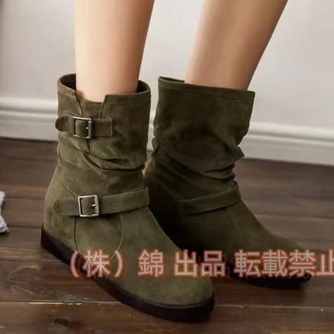 エンジニア カジュアル ぺたんこ ショートブーツ 春ブーツ 秋 冬 ラウンドトゥ ショート ブーツ ミドルブーツ バックル 株式会社錦スエード レディース フラット