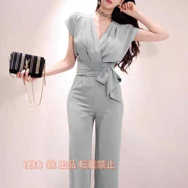 パンツドレス かっこいい パーティードレス パンツ セパレート 結婚式株式会社錦 セットアップ パンツドレス 大きいサイズ 袖あり ウエストリボン カシュクール