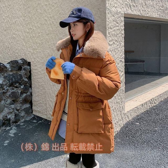 ダウンコート レディース ファー 襟ファー付き ミドル丈 コート株式会社錦 キャメル アウター 防寒着 冬