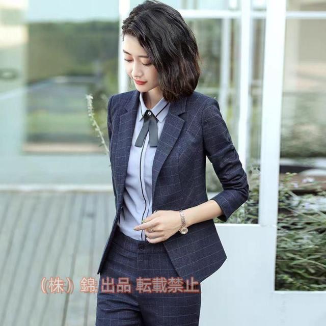 チェック パンツスーツ レディース セットアップ スーツ ジャケット パンツ スリム株式会社錦 おしゃれ 大きいサイズ 3L 4L 5L 通勤服 オフィス 黒 赤