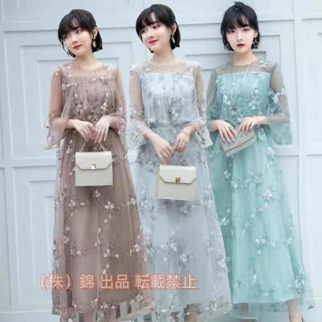 結婚式 パーティードレス 大きいサイズ ワンピース マタニティ お呼ばれ レース フリル ドレス マキシ 株式会社錦きれいめ 楽チン 女子会 食事会 デート