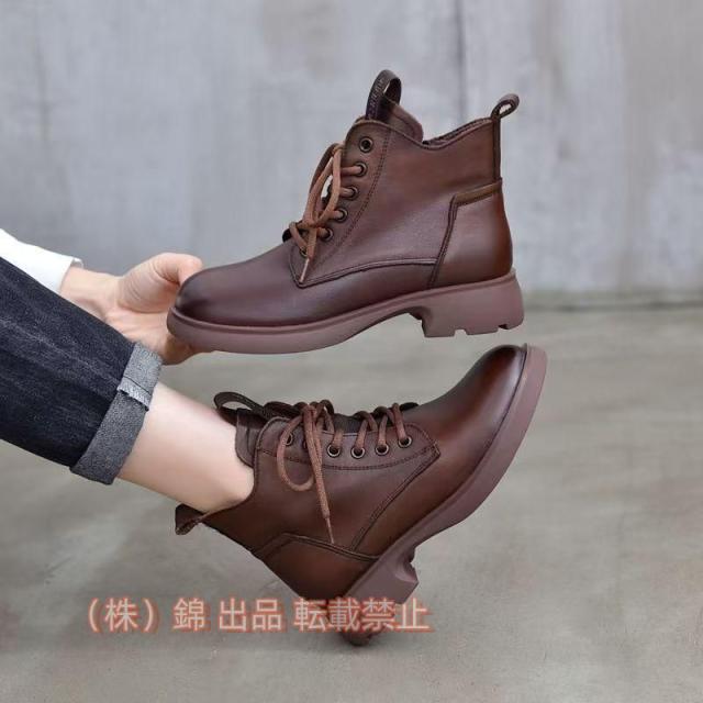 ブーツレディースショートブーツ編み上げブーツショート軽量編み上げレースアップ袴ブーツひも靴厚底錦大きいサイズハイヒール疲れないブラック