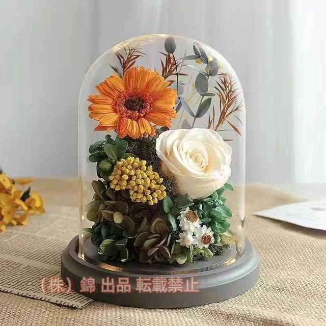 プリザーブドフラワーガラスドームプレゼントバラ枯れない花向日葵仏花仏壇用LEDライト光るフラワーギフト錦誕生日プレゼント母の日父の日敬老の日