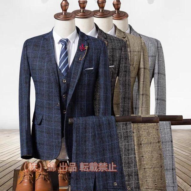 スーツ チェック柄 ビジネススーツ メンズ スリーピーススーツ株式会社錦 通勤 卒業式 入学式 フォーマル カジュアル 成人式 就活活動 面接 父の日 プレゼント
