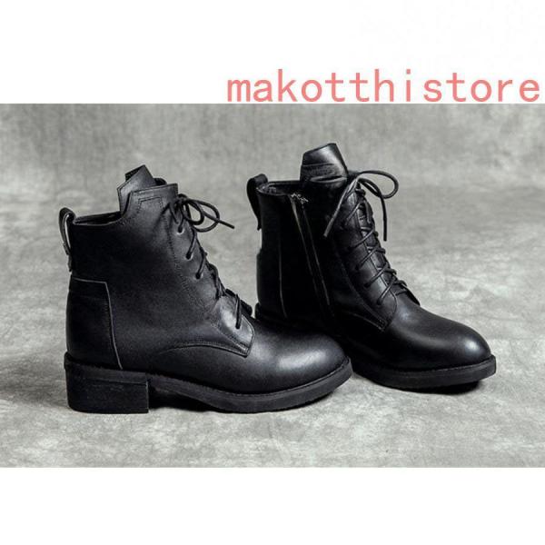 4cm厚底ショートブーツ太ヒール編み上げブーツサイドジップローヒール