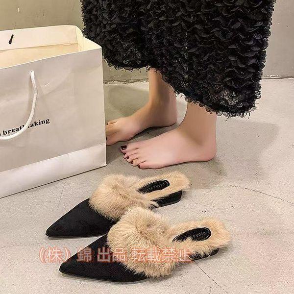 大きいサイズ パンプス ミュール レディース ファー付き 冬 スエード調 ミュールサンダル 裏起毛 錦 あったか 秋冬 ファーパンプス 結婚式 入学式 卒業式