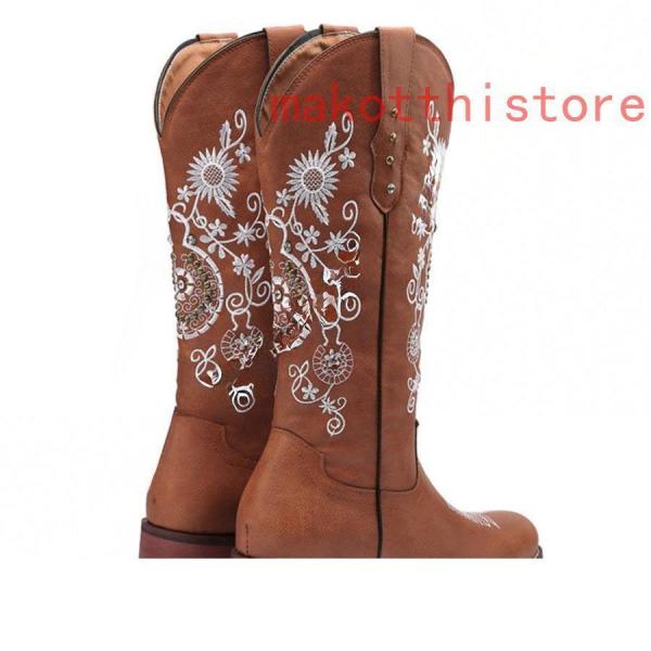 ウエスタンブーツレディース本革調ミドルブーツレディースブーツ