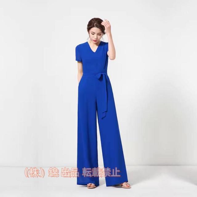 パンツドレス かっこいい 袖あり パーティードレス 結婚式 お呼ばれドレス オールインワン レディース 株式会社錦大きいサイズ 3L 4L 5L 黒 ウエストリボン