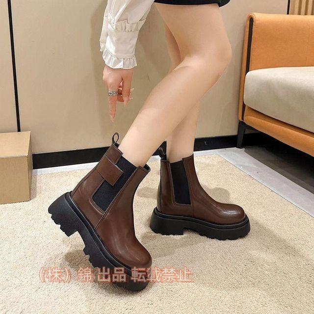 厚底ブーツ ショートブーツ レディース 着痩せ 新作 快適 カジュアル シンプル 通学 通勤 歩きやすい おしゃれ株式会社錦 靴 美脚 脚長 きれいめ
