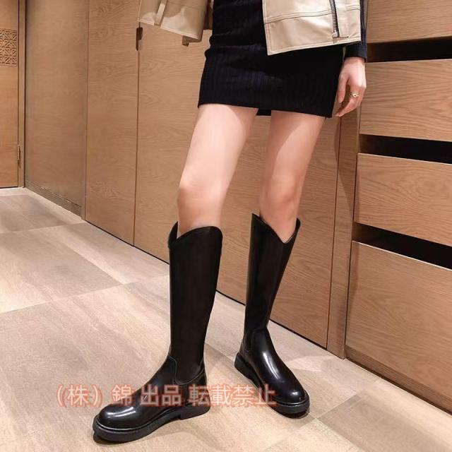 ブーツ筒周りブーツ大きい筒周りふくらはぎゆったりロングレディースロングブーツロングブーツ株式会社錦スムース太いロングブーツスクエアトゥ太め長靴