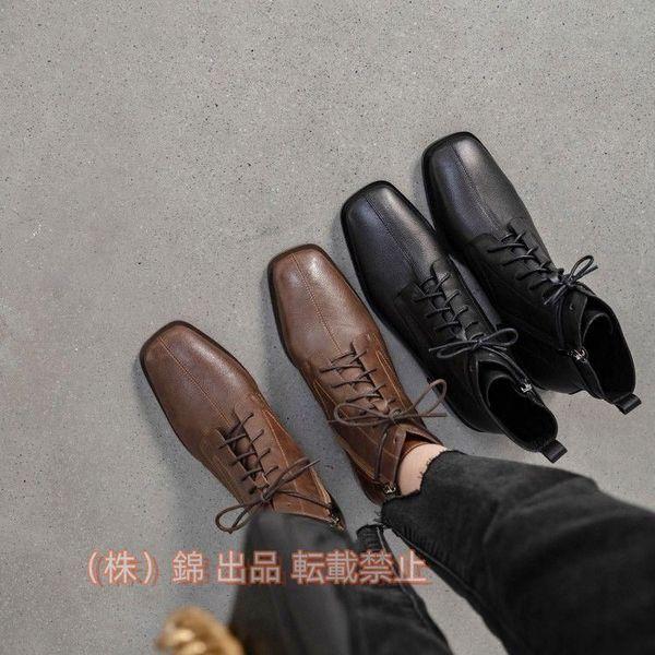 3.5CM 厚底 ショートブーツ 太ヒール 編み上げブーツ レースアップ 袴ブーツ 錦 卒業式 衣装 ブーツ ハイヒール レディース 黒 白 スクエアヒール 履きやすい