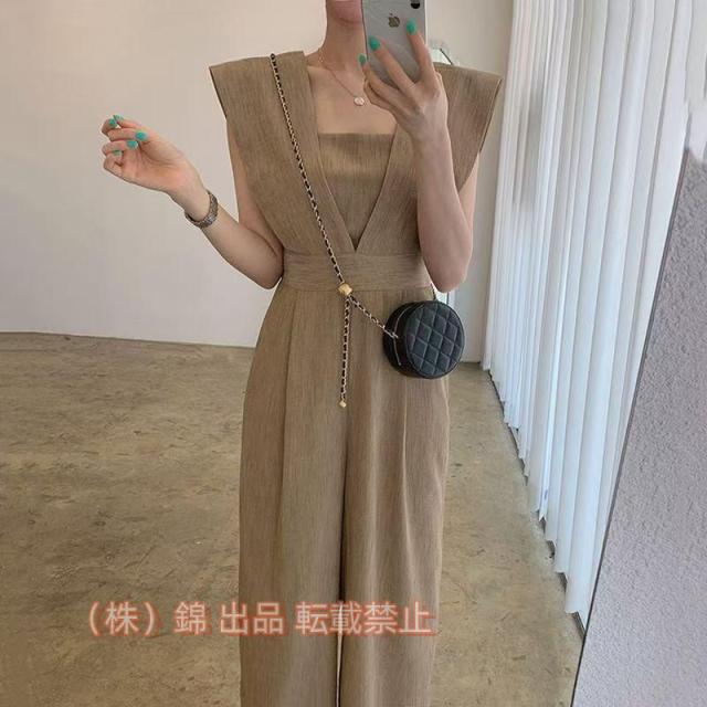 オールインワンレディースジャンプスーツパーティードレスかっこいいパンツドレス株式会社錦結婚式お呼ばれドレスパンツハイウエストワイドパンツ無地シンプル