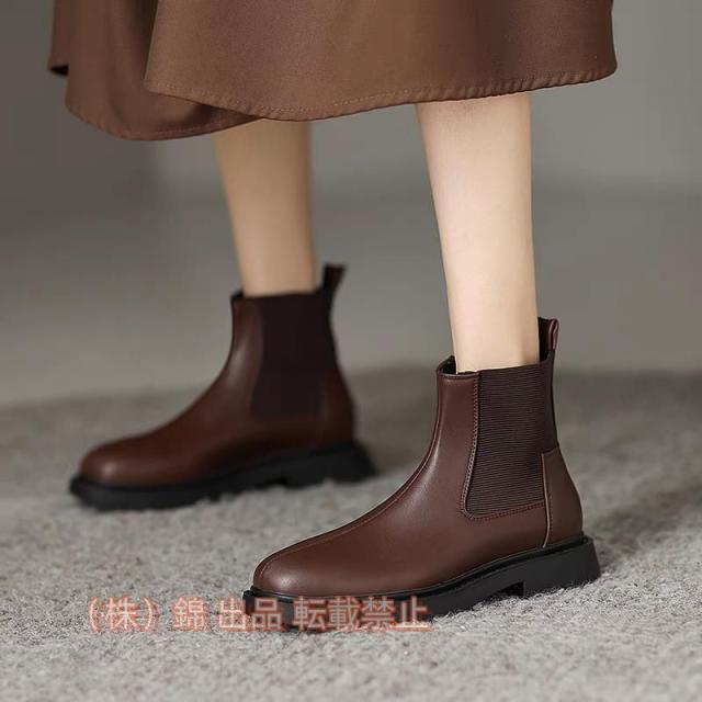 エンジニアブーツ 歩きやすい ストレッチ サイドゴア ショートブーツ 長め 厚底ブーツ レディース 厚底 ラウンドトゥ  錦ストレッチブーツ チェルシーブーツ靴
