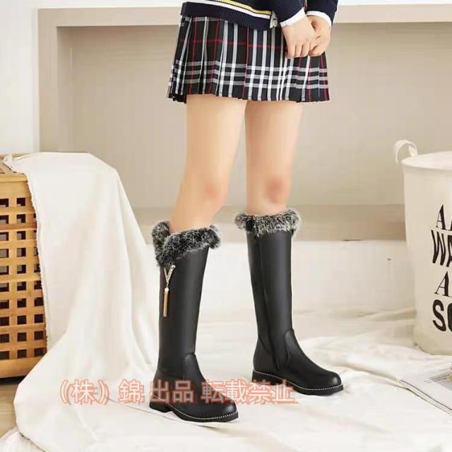 スノーブーツ 厚底 ムートンブーツ レディース ロング丈 裏ボア ロングブーツ 錦 ウェッジソール ファー 防寒 雪靴 ブーツ シューズ 雪対応 防寒 疲れにくい