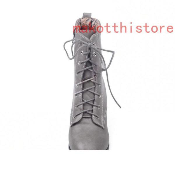 5.5cm 厚底 ショートブーツ 太ヒール 編み上げブーツ サイドジップ ハイヒール 錦 ブーティ レースアップ プラットフォーム 歩きやすい 軽い 防滑 黒 ひも