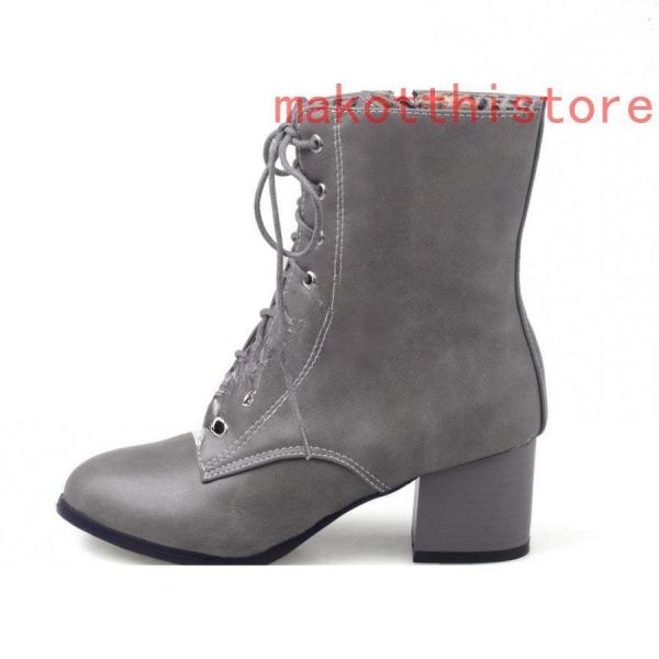 5.5cm 厚底 ショートブーツ 太ヒール 編み上げブーツ サイドジップ ハイヒール 錦 ブーティ レースアップ プラットフォーム 歩きやすい 軽い 防滑 黒 ひも