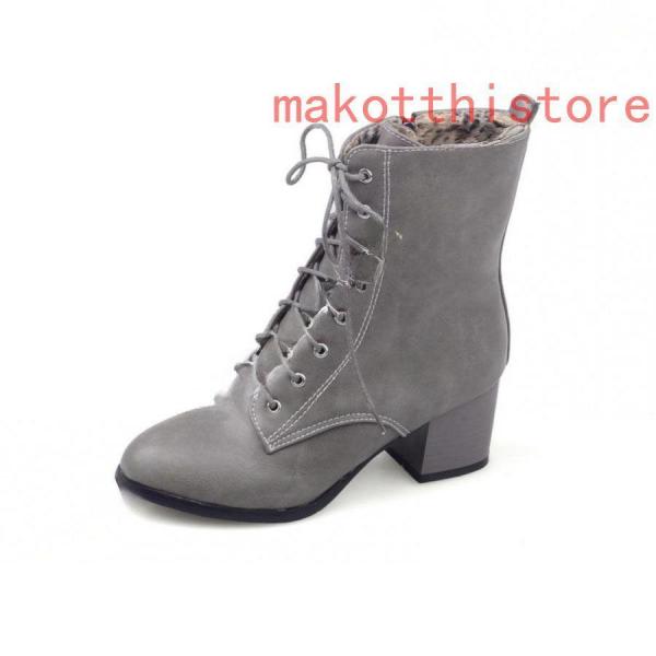 5.5cm 厚底 ショートブーツ 太ヒール 編み上げブーツ サイドジップ ハイヒール 錦 ブーティ レースアップ プラットフォーム 歩きやすい 軽い 防滑 黒 ひも