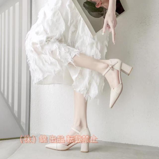 レディースヒールパンプスストラップアンクルストラップ付きローヒールｖカット太ヒール4.5cm美脚株式会社錦痛くない脱げない走れる安定感歩きやすい