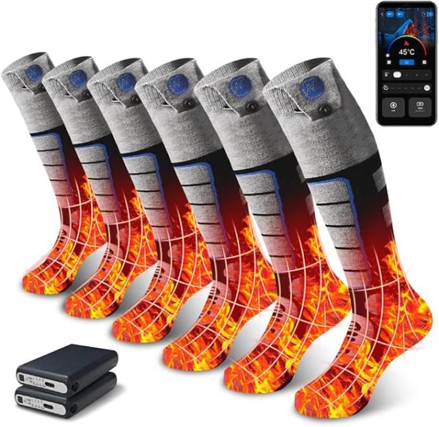 電熱ソックス 自動接続 45-75℃温度調節 2個8000mAhバッテリー 2つの制御方法 5段階タイミング  日本語説明書付き (3足入り)