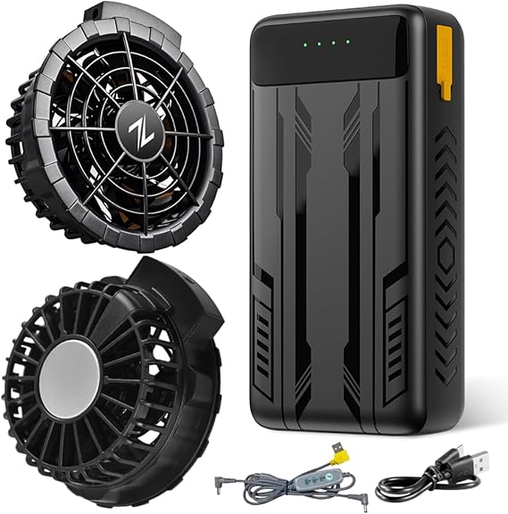 半導体急速冷却 ファンバッテリーセット 世界初 空調作業服用【41400mAh バッテリー クリップ付き】 2025年夏モデル USB給電式 90mm服穴径対応 PSE認証済（5枚羽根）