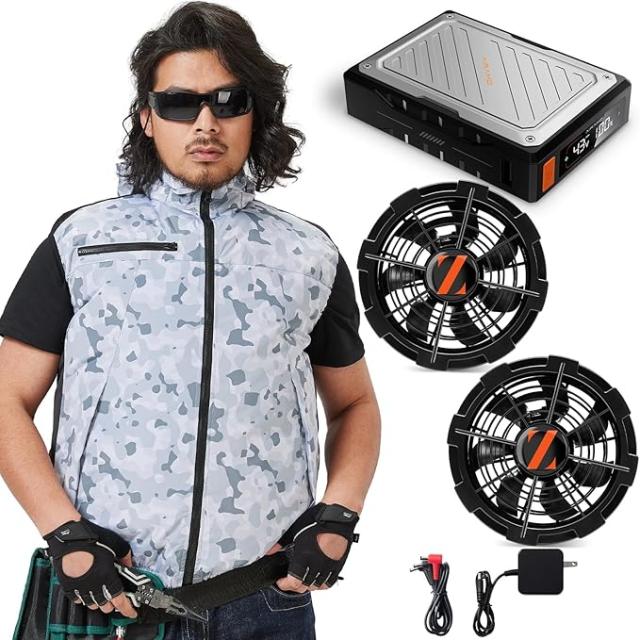 [Xinpeke] 空調作業服 【2025年革新モデル 43V超高電圧】 ファン付きベスト ファンバッテリーセット EVE製21700型電池/日本製ブラシレス 急速充電 作業服 男女兼用 熱中症対策