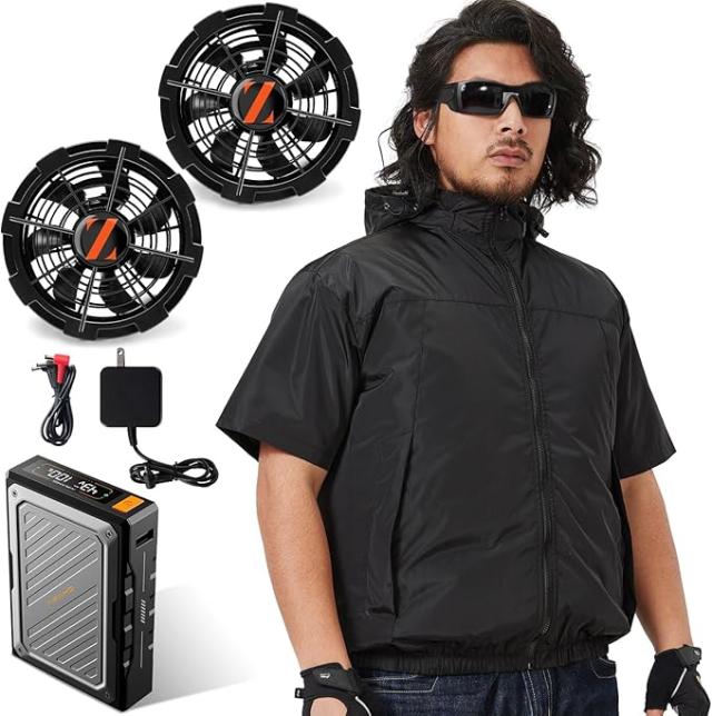 [Xinpeke] 空調作業服 半袖 【2025夏の超爆風 43V業界最強電圧】 ファン付き作業着 ファン＆バッテリーセット EVE製高性能21700型電池/日本製ブラシレスモーター 6段階風速 急速充電 遮熱性 男女兼用 猛暑対策