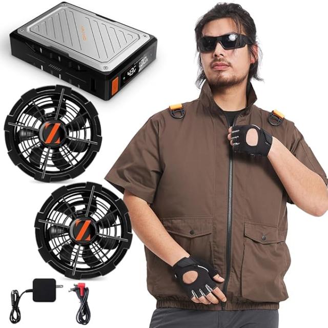 [Xinpeke] 空調作業服 半袖 【2025夏の超爆風 43V業界最強電圧】 ファン付き作業着 ファン＆バッテリーセット EVE製高性能21700型電池/日本製ブラシレスモーター 6段階風速 急速充電 遮熱性 男女兼用 猛暑対策