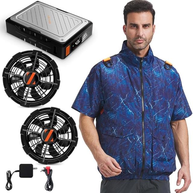 [Xinpeke] 空調作業服 半袖 【2025夏の超爆風 43V業界最強電圧】 ファン付き作業着 ファン＆バッテリーセット EVE製高性能21700型電池/日本製ブラシレスモーター 6段階風速 急速充電 遮熱性 男女兼用 猛暑対策