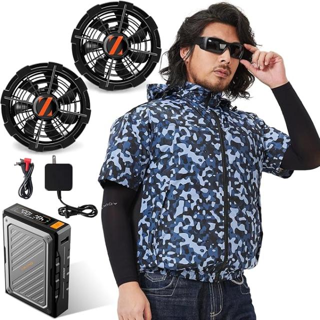 [Xinpeke] 空調作業服 半袖 【2025夏の超爆風 43V業界最強電圧】 ファン付き作業着 ファン＆バッテリーセット EVE製高性能21700型電池/日本製ブラシレスモーター 6段階風速 急速充電 遮熱性 男女兼用 猛暑対策