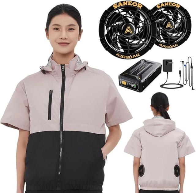 [Daonaca] 作業服 半袖 【42V超高出力 40500mAhバッテリー】 ファン付き作業服 25H連続稼動 2種類駆動モード 7段階風量調節 ウェア 100%ポリエステ 作業着 UVカット PSE 男女兼用 猛暑対策 [日本国内ブランド正規品]