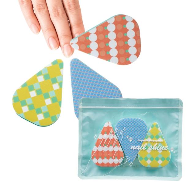 240個セット つやっと輝く！ネイルシャイン3個セット 爪磨き ネイルケア ネイルバッファー 爪 ツヤ ピカピカ ネイルグッズ 携帯用 ギフト ネイルセット ポーチ入り ジッパーバッグ 爪やすり レディース 美容グッズ おしゃれ 美容ノベルティ プチギフト 女性用ギフト