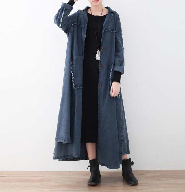 デニムコートマキシ丈 超ロング丈コート デニム コート アウター レディース ジャケット Gジャン 森ガール ドルマンスリーブ
