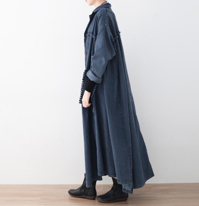 デニムコートマキシ丈 超ロング丈コート デニム コート アウター