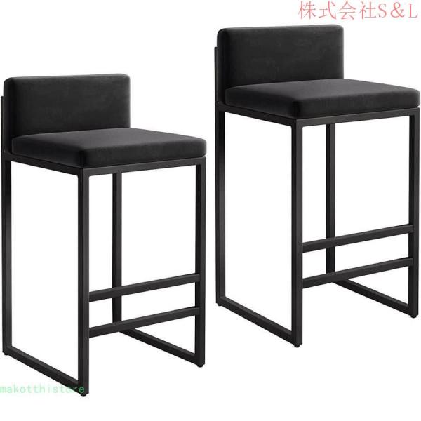 キッチンチェアバーチェアカウンターチェア，45cm55cm65cmメタルフレームとフットレスト付きカウンターチェアS＆Lバーブラックベルベット朝食ダイニング