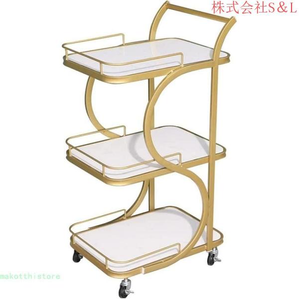 キッチンカート収納手トラック，3段キッチンカートハンドル付き、S＆L大理石のカウンタートップ、塗装処理、錆びにくい、キッチンホテル用2つのサイズが利用可能