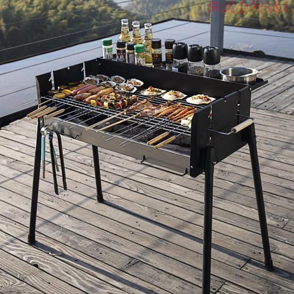 バーベキューコンロ折りたたみ炭グリル網鉄板コンロアウトドア軽量組立簡単高さ3段階調節可能収納袋付きS＆L持ち運び簡単BBQコンロ焚き火台キャン