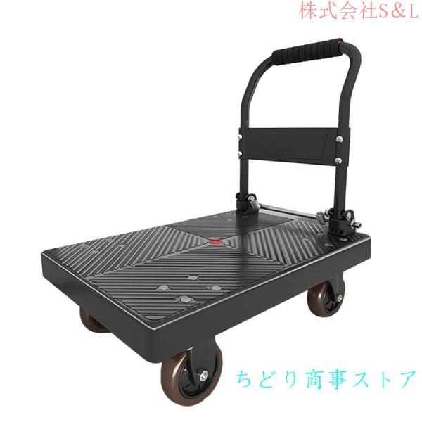 500KG 静音 業務用台車 コンパクト台車 荷物台車 耐摩耗性ミュートラバーホイール 株式会社S＆L 家庭用業務用 運搬 重く平台車、テンションコード含む (S