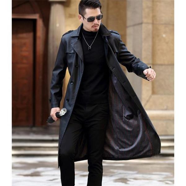 レザーコート メンズ トレンチコート ロング丈 PU革コート ビジネスコート 紳士服 株式会社S＆L ライダース フェイクレイヤード 裏起毛