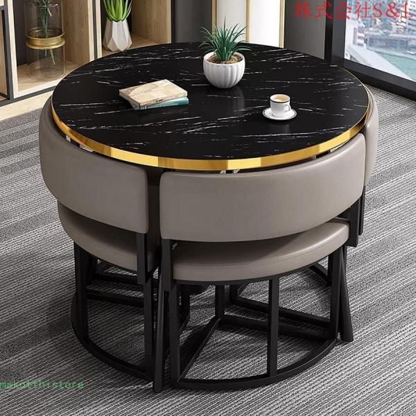 丸テーブルセット4人用ダイニングセット食卓セットダイニングルームとキッチン用S＆Lモダンデザインテーブルと椅子セットホームキッチン4人掛けカフェテーブル