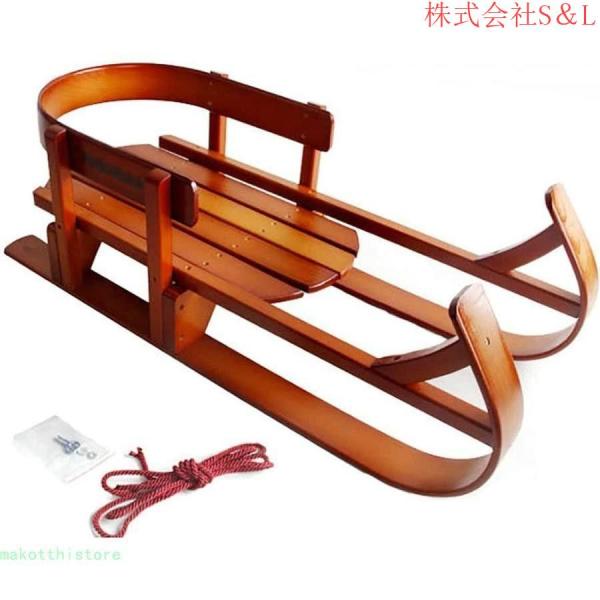 木製の子供用そり、背もたれ付き、木製のそり、ドローコード付き、S＆L ブナのそりスケートボード、冬の屋外スキースポーツのおもちゃ、無垢材のスキーラック