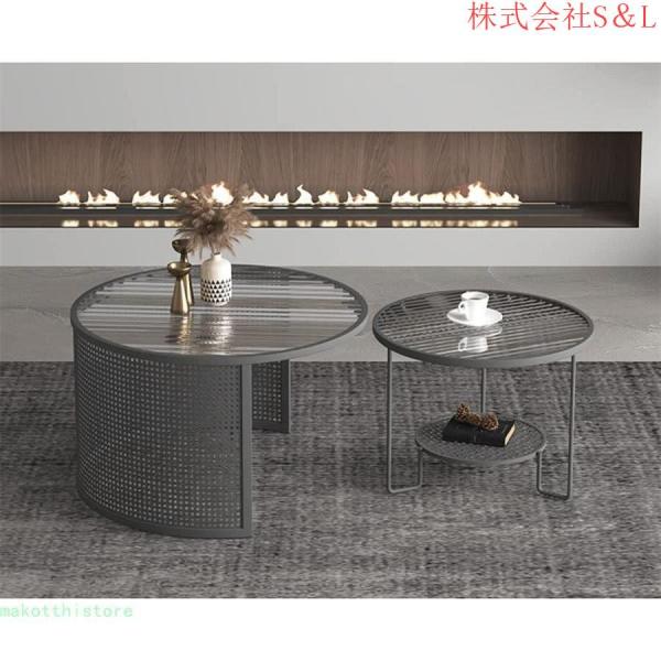 ラタンコーヒーテーブル ネストテーブル トレイトップコーヒーテーブルウィッカーコーヒーテーブル丸 ローテーブルセンターテーブル手織りラタントップヘアピン