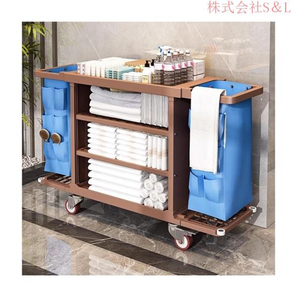 清掃カート 業務用 ビルメンカート多 ランドリーワゴン多機能 掃除カーメンテナンスカートホテルクリーニングカートS＆L多目的クリーニングトロリー 360°ブレー