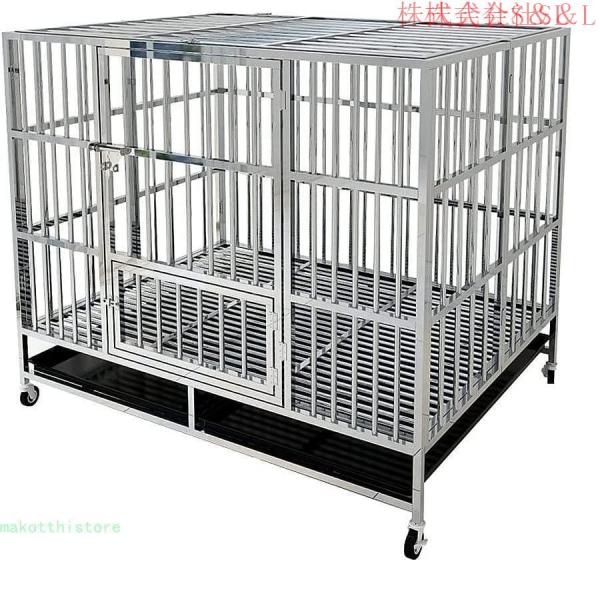 犬 ケージ 小/中/大型犬 ケージ折りたたみクレート クレートトレイとホイール付きのステンレス鋼の犬の犬小屋S＆Lトップはマルチロックデザインを開くことができ