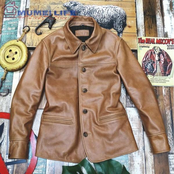 高品質 カウハイド 復刻50's カーコート レザージャケット ナチュラルブラウン Mサイズ ドライビング ブレーキマン 株式会社S＆Lオイルレザー 牛革