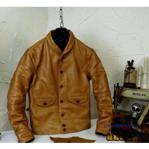 超人気☆カウハイド 復刻20's A-1タイプ コサックジャケット キャメルブラウン タンニンなめし 染料仕上げ株式会社S＆L  オイルレザー 牛革