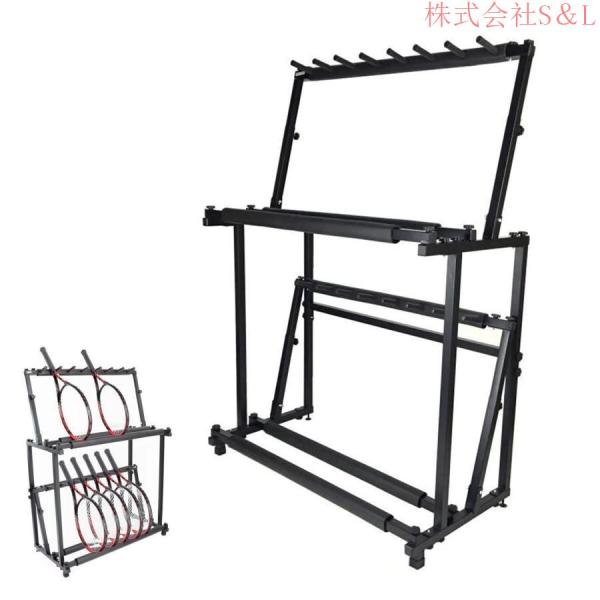 ボール整理かごスタンドラック大型バドミントンラケットホルダー。安全に50の大人のテニスラケットを保持します。S＆Lヴァイオリン、ウクレレ、ギターのため